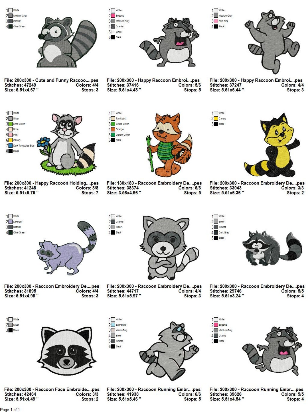 Racoon Embroidery Design Bundle 157 - Etsy