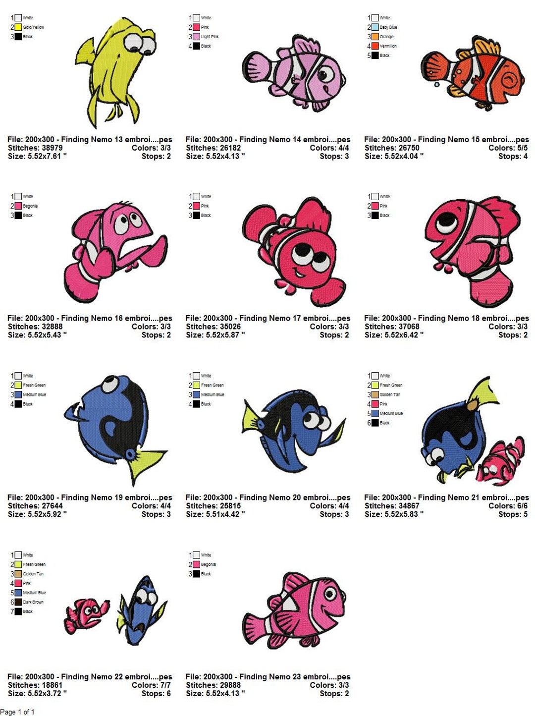 Finding Nemo Embroidery Design Bundle 103 - Etsy UK