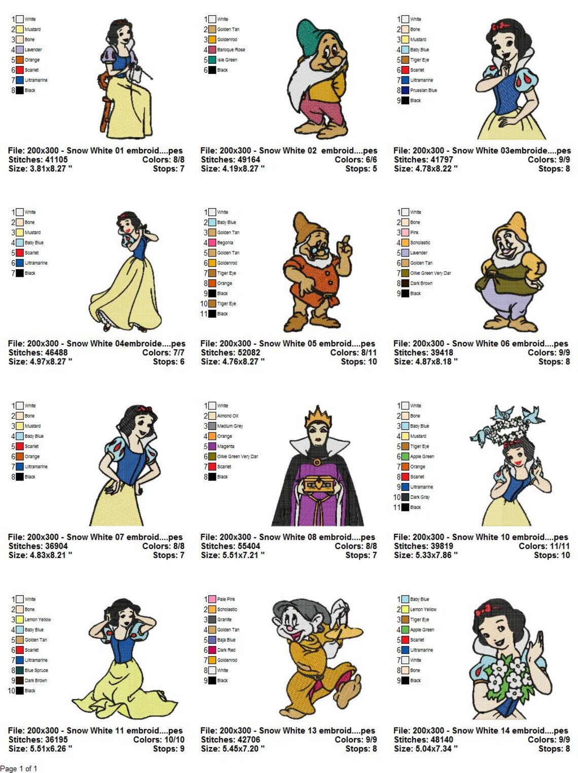 Snow White Embroidery Design Bundle 166 | Etsy