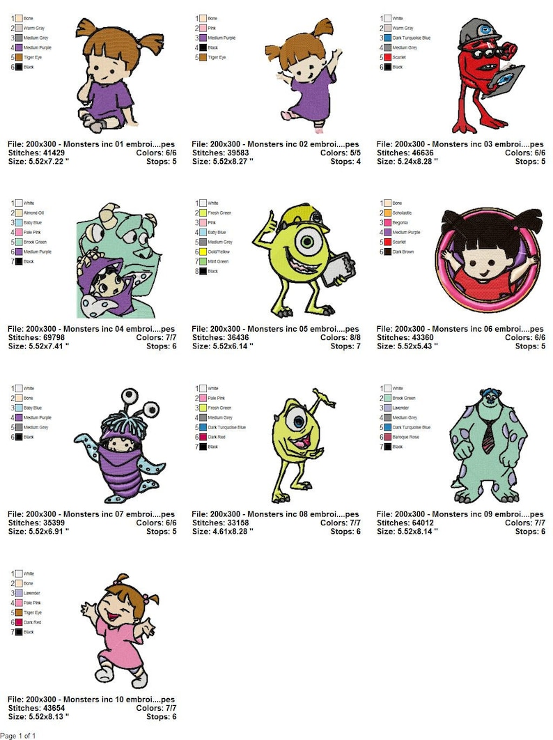 Monsters Inc Embroidery Design Bundle 138 - Etsy