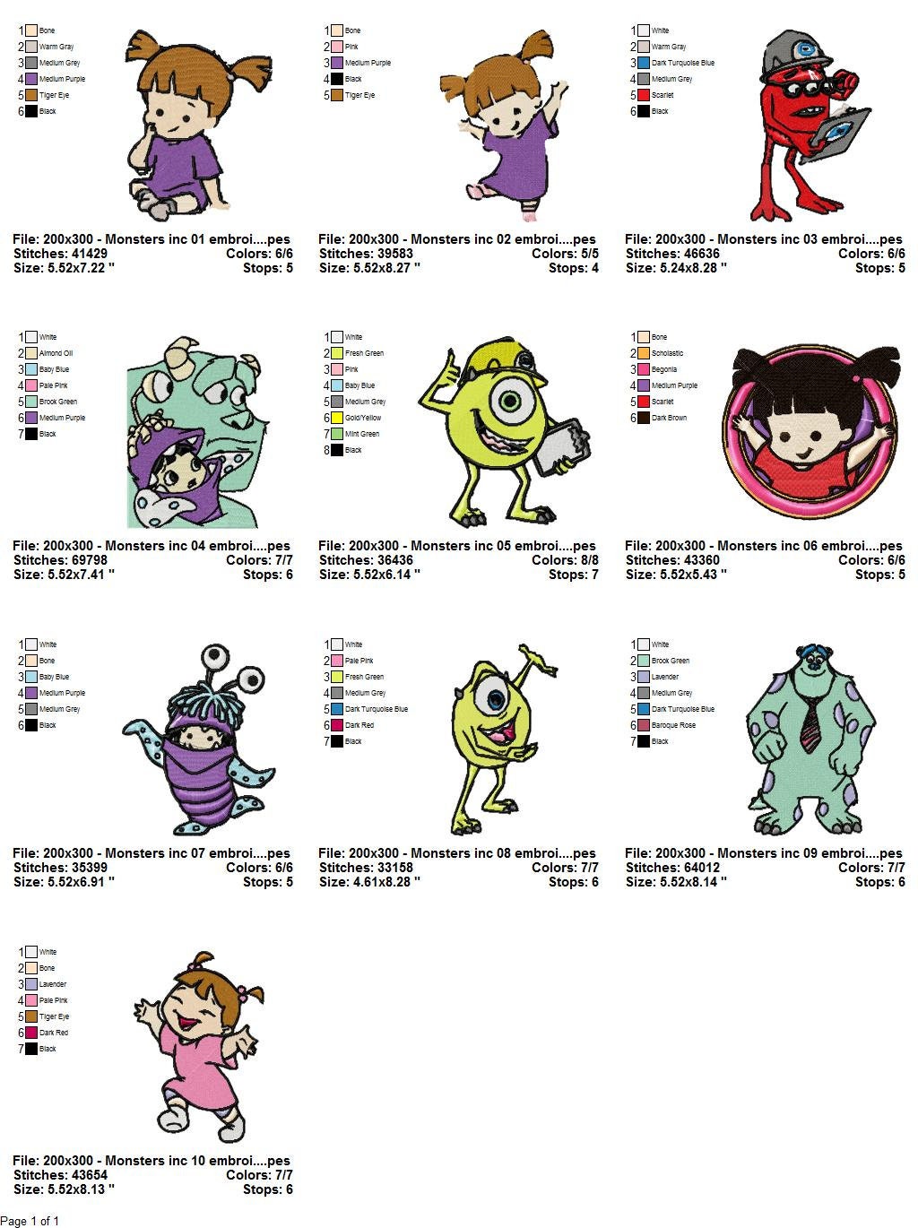 Monsters Inc Embroidery Design Bundle 138 - Etsy