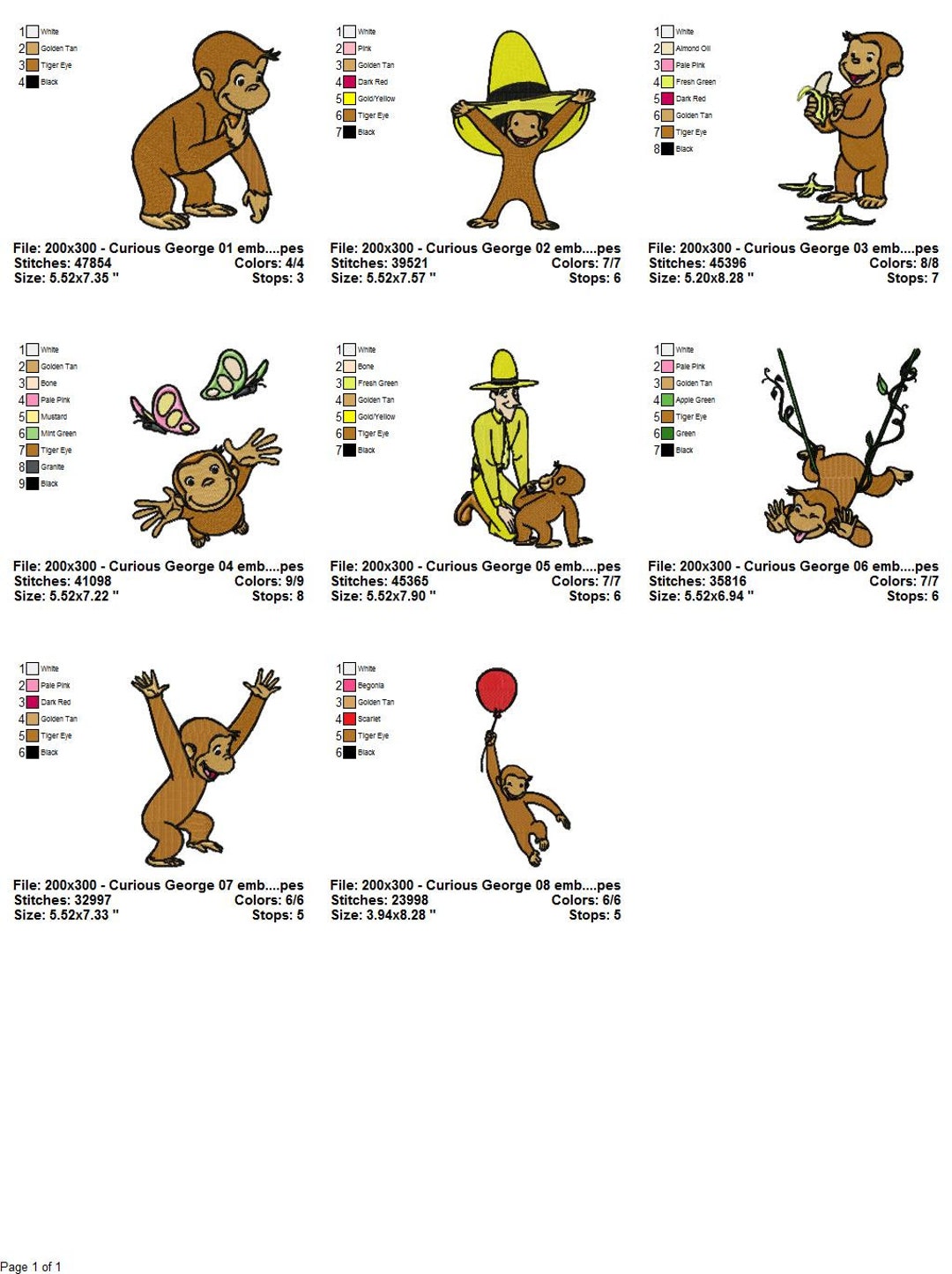 Curious George Embroidery Design Bundle 73 - Etsy Canada