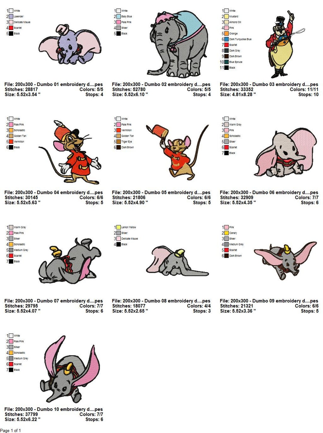 Dumbo Embroidery Design Bundle 98 - Etsy