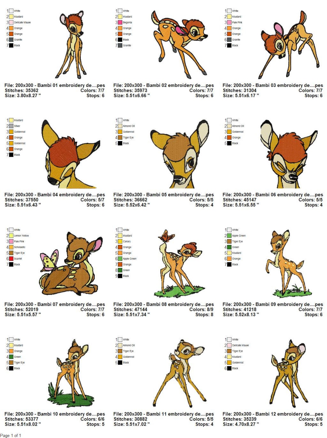 Bambi Embroidery Design Bundle 42 | Etsy