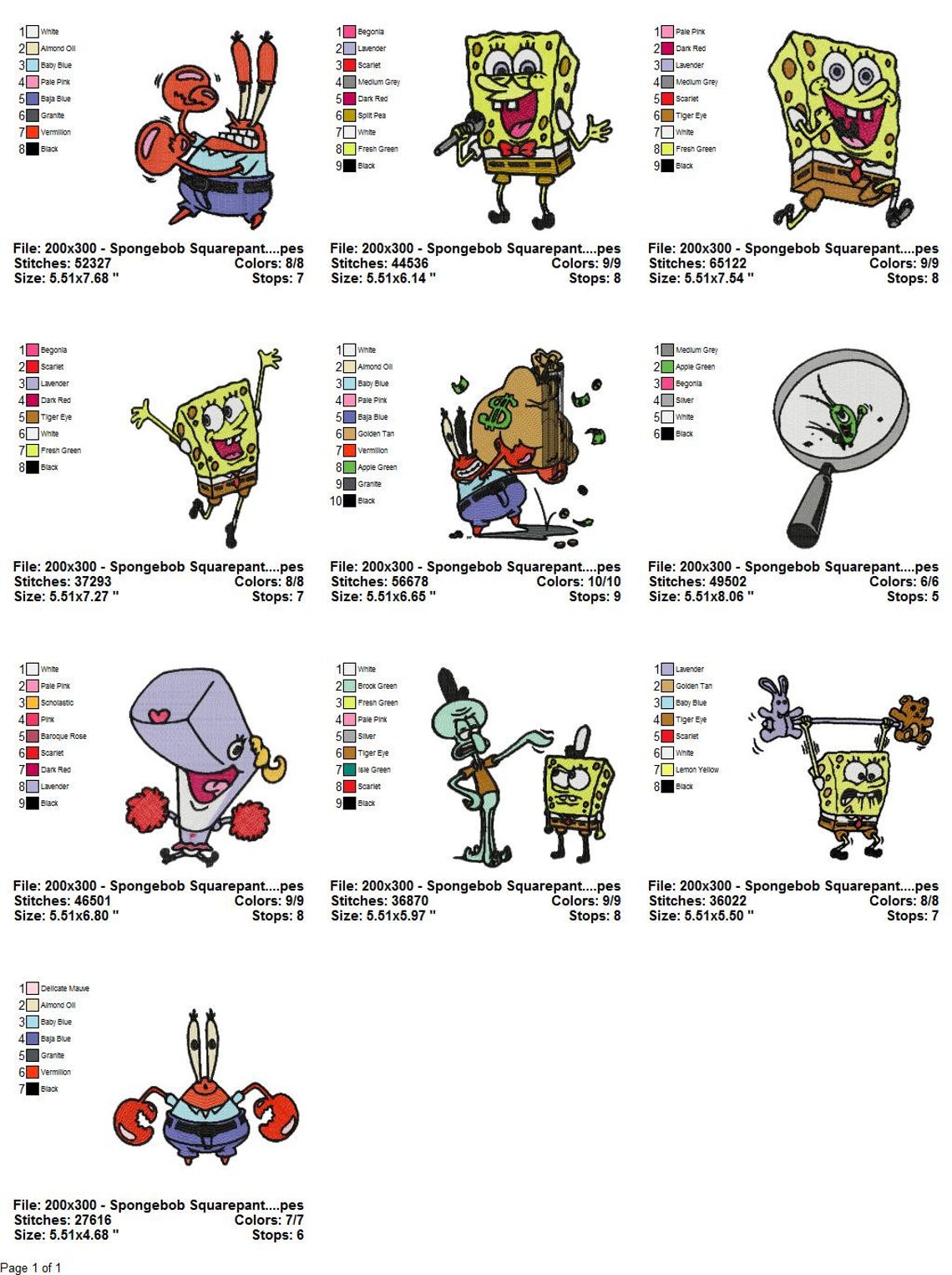 Spongebob Squarepants Embroidery Design Bundle 172 - Etsy