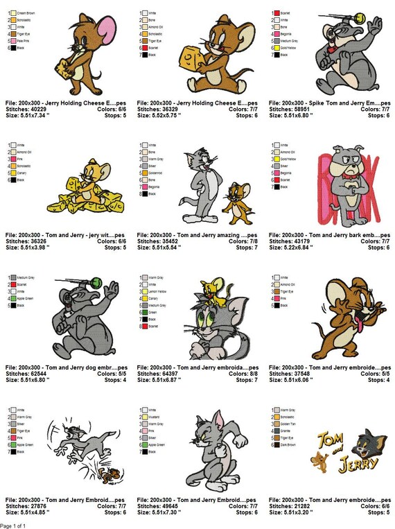 Tom and Jerry Embroidery Design Bundle 218 - Etsy