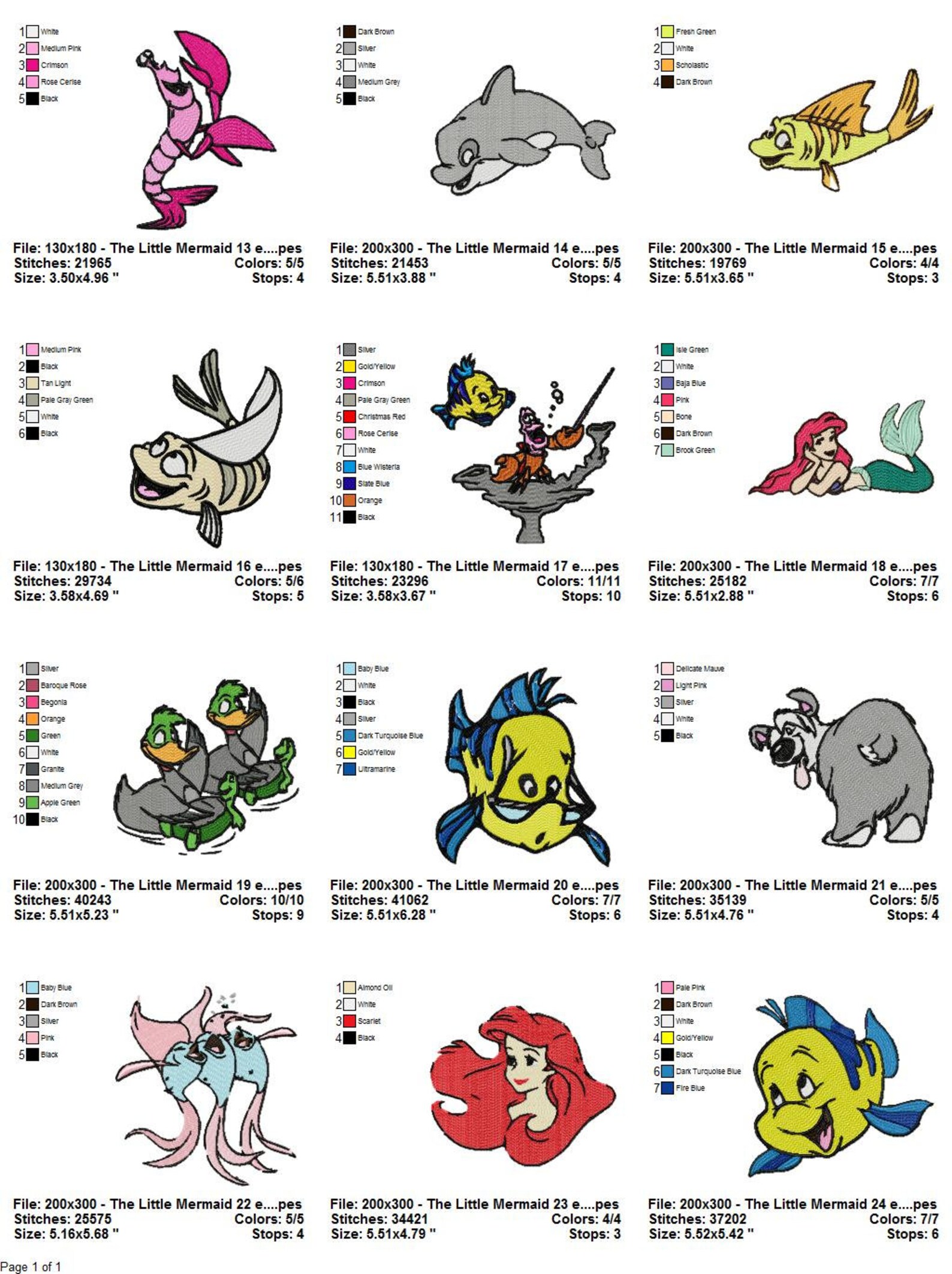 The Little Mermaid Embroidery Design Bundle 196 - Etsy