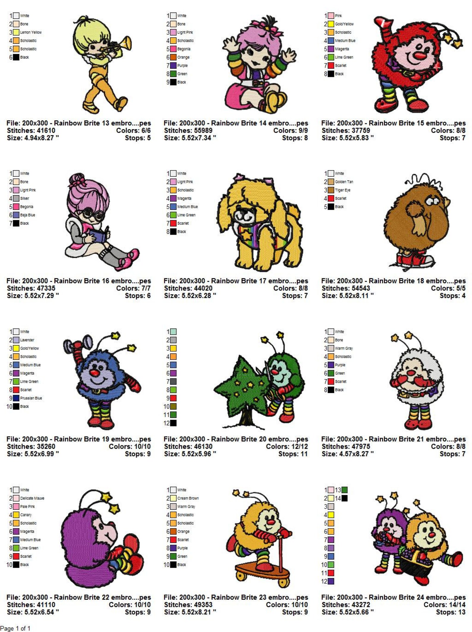 Rainbow Brite Embroidery Design Bundle 159 | Etsy