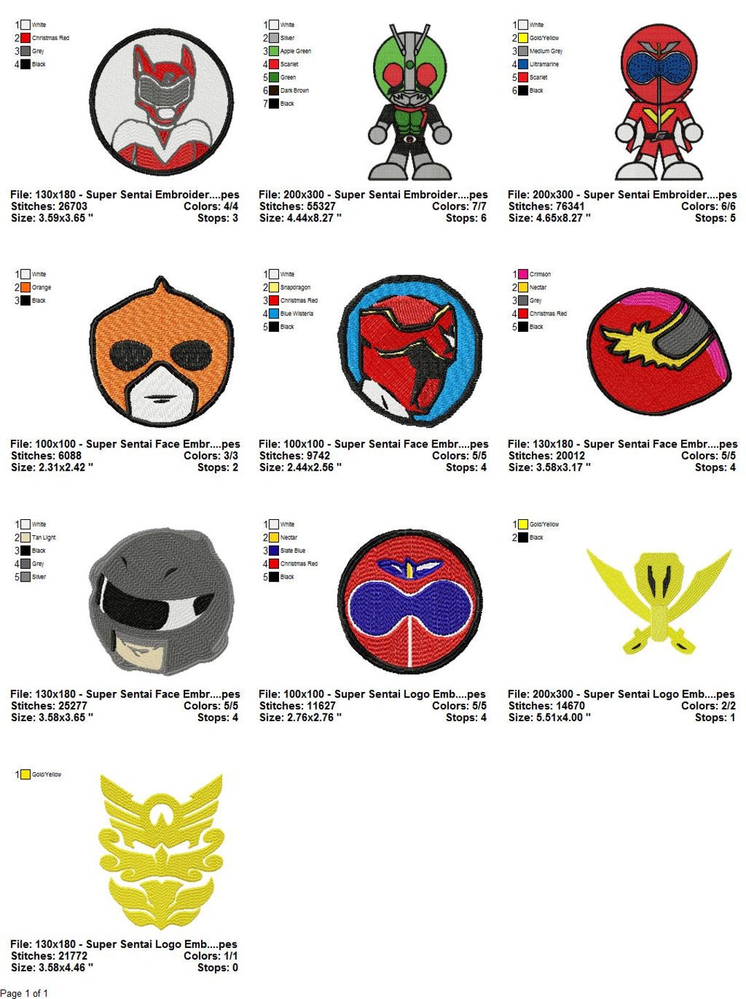 Super Sentai Embroidery Design Bundle 184 - Etsy