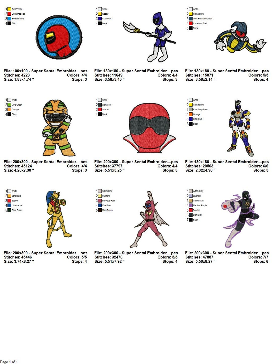 Super Sentai Embroidery Design Bundle 183 - Etsy