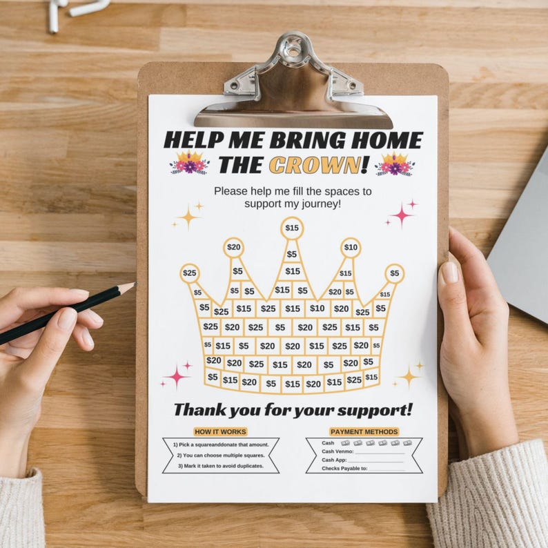Pageant Fundraiser Game: Fill the Crown Donation Tracker (canva ...