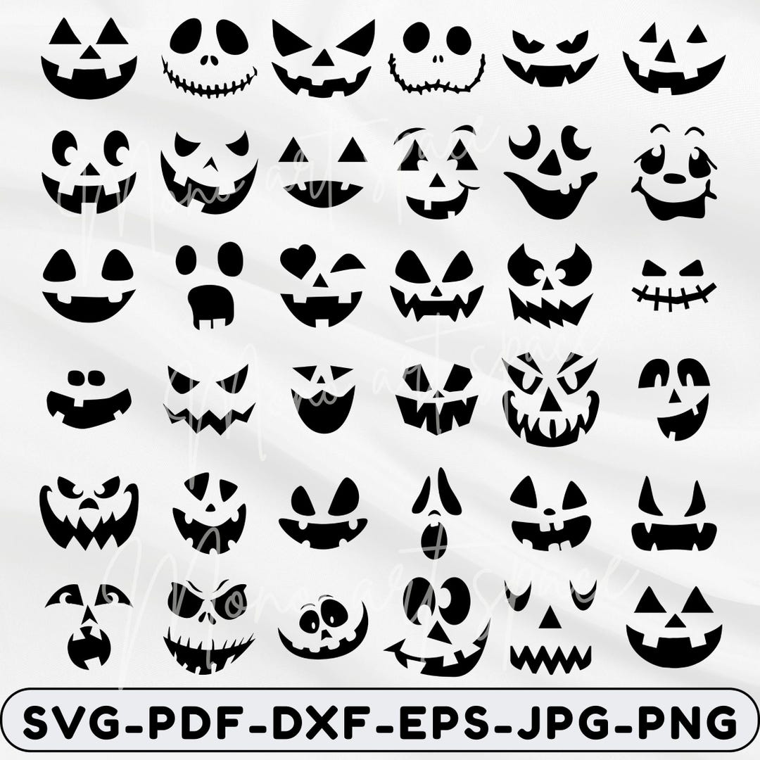 Paquete SVG de cara de calabaza, Jack-O-Lantern SVG, Clipart de cara de ...