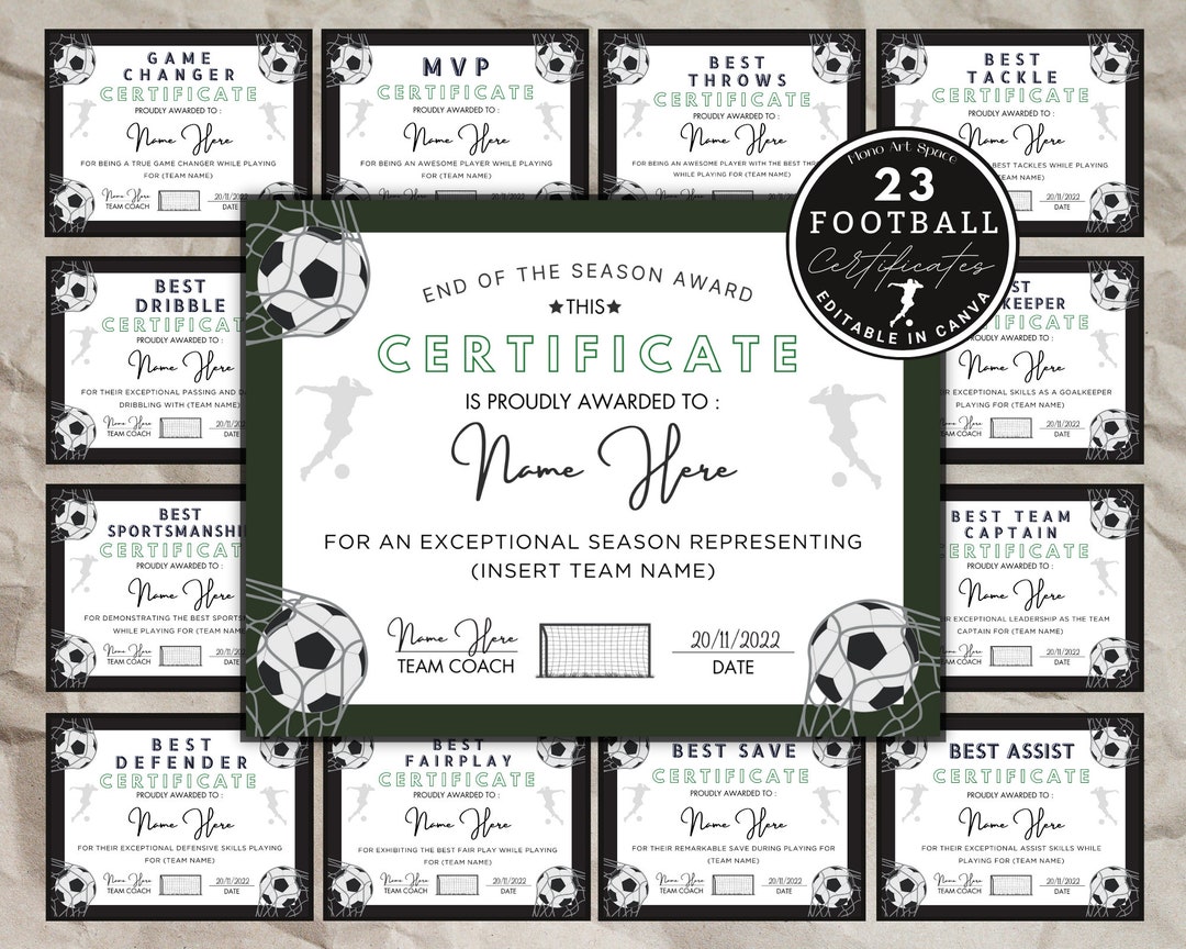 23 Printable Football Certificates, Canva Template, Editable Football ...