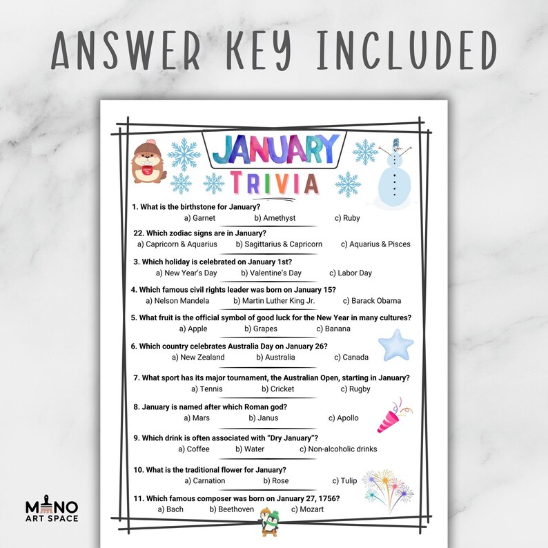 January Trivia Game Printable, Winter Party Quiz, New Year Classroom ...