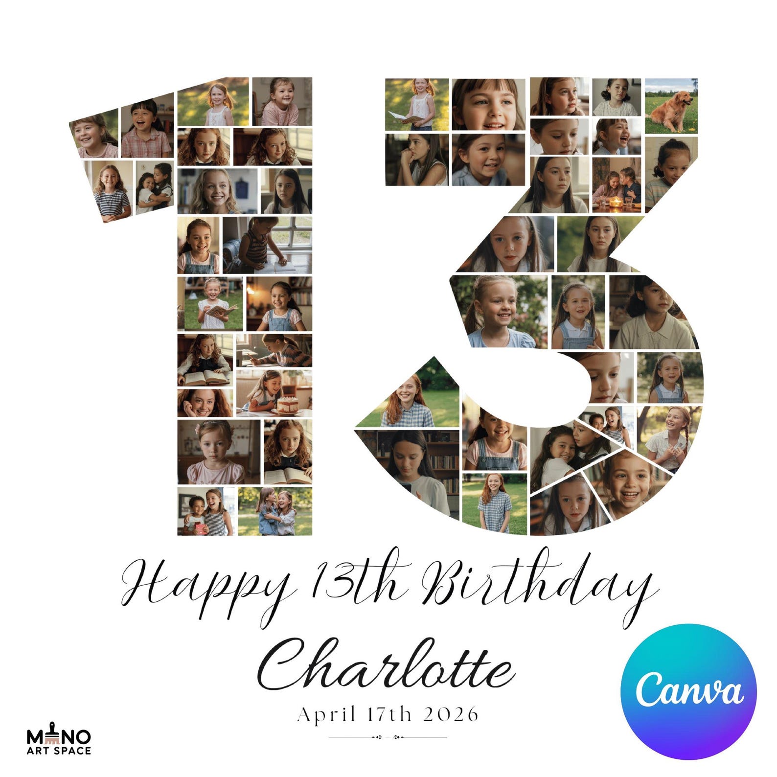 13th Birthday Photo Collage Poster: Editable Canva Template (digital ...