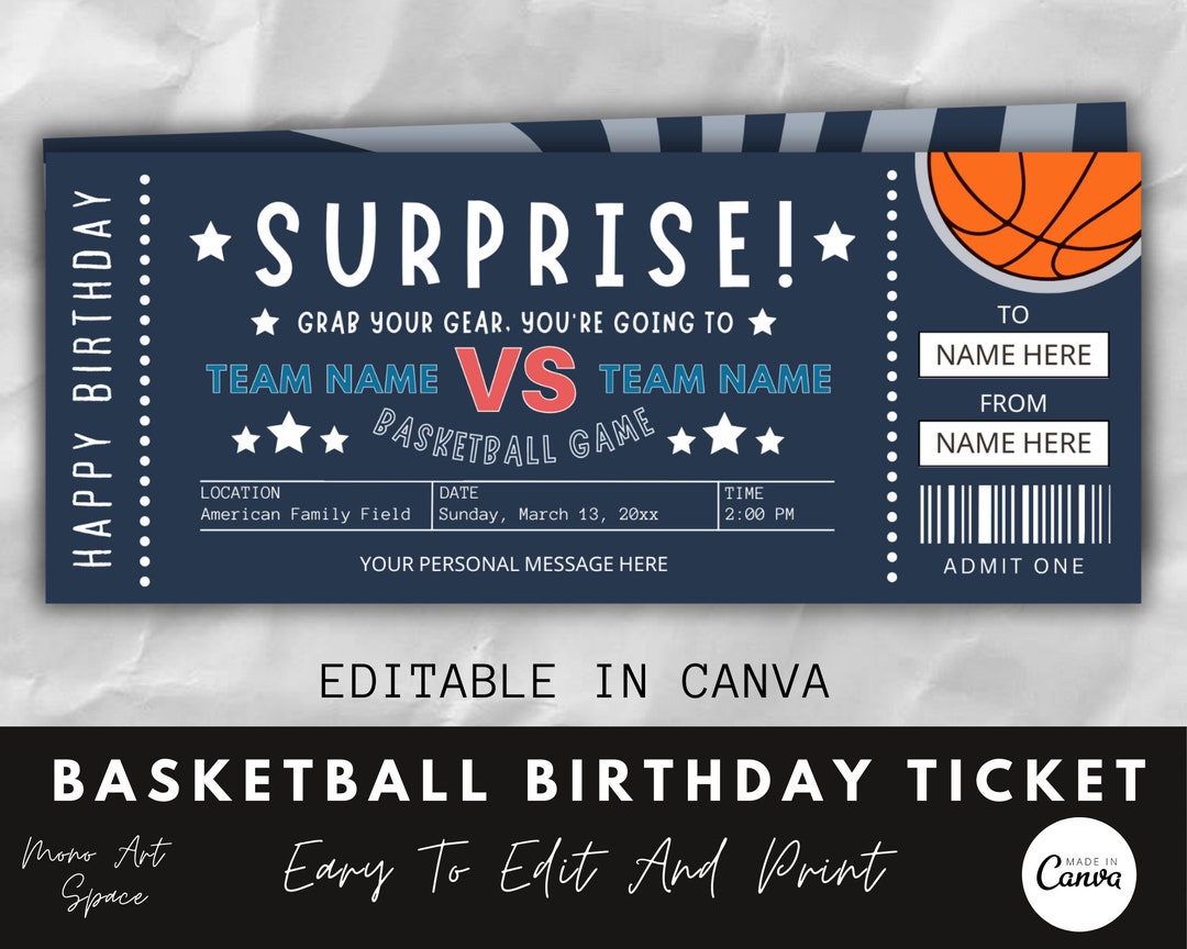 Basketball Custom Tickets, Printable Basketball Tickets, Canva Template ...