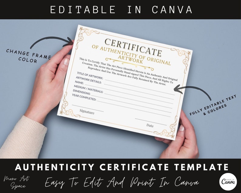 Editable Art Certificate of Authenticity Template (canva) - Etsy