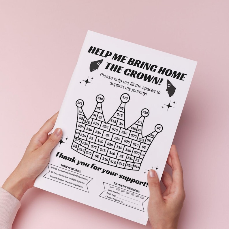 Pageant Fundraiser Game: Fill the Crown Donation Tracker (canva ...