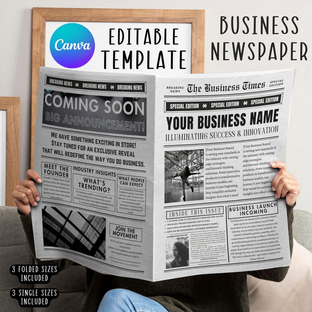Editable Business Newspaper Template, Canva Layout (PDF) - Etsy