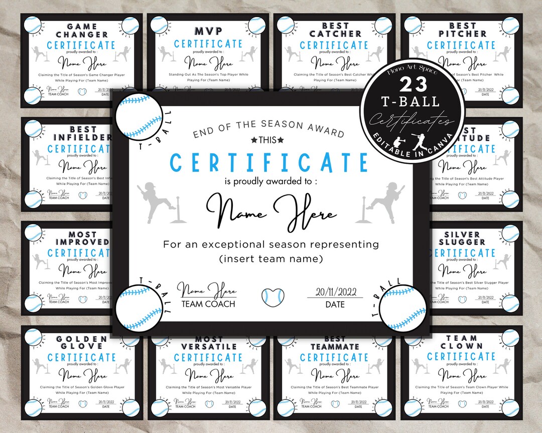 23 Printable T Ball Certificates, Canva Template, Editable T Ball Team ...