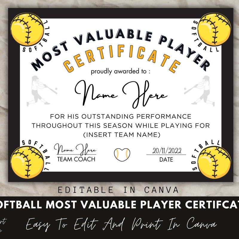Softball Award Template - Etsy