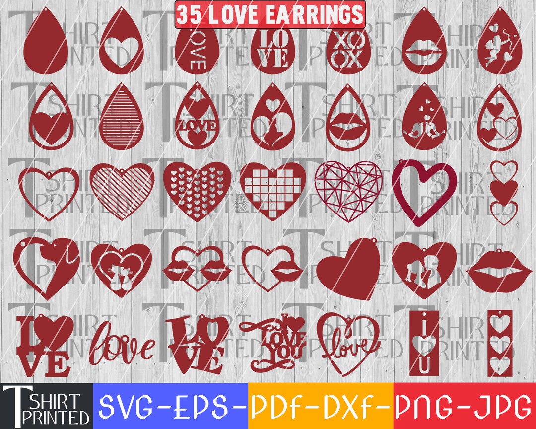 Valentine's Day Earring Bundle Svg, Love Svg, Valentine Day Svg, Hearts ...