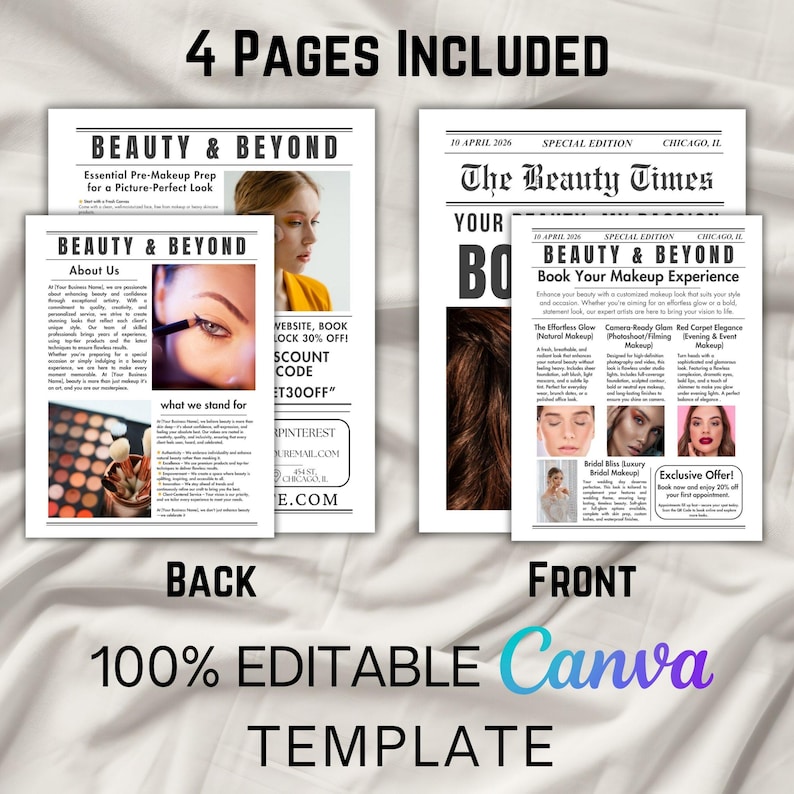 Editable Business Newspaper Template, Beauty Salon Announcement (canva ...