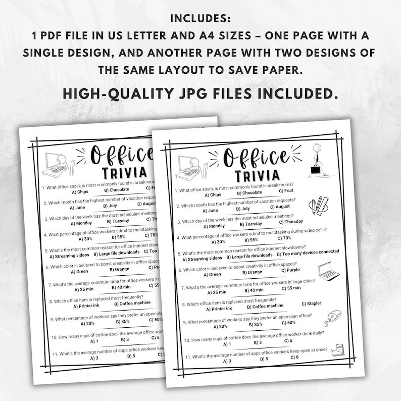 Office Trivia Game, Fun Work Quiz With Answer Key (printable PDF) - Etsy