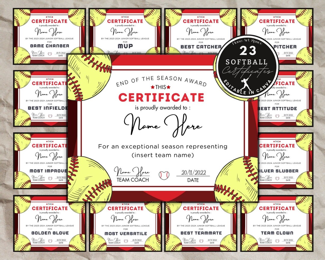 23 Softball Certificate Templates, Printable Softball Certificates ...