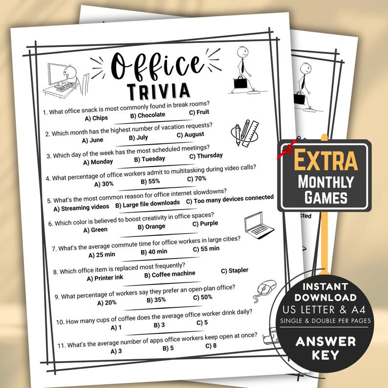 Office Trivia Game, Fun Work Quiz With Answer Key (printable PDF) - Etsy