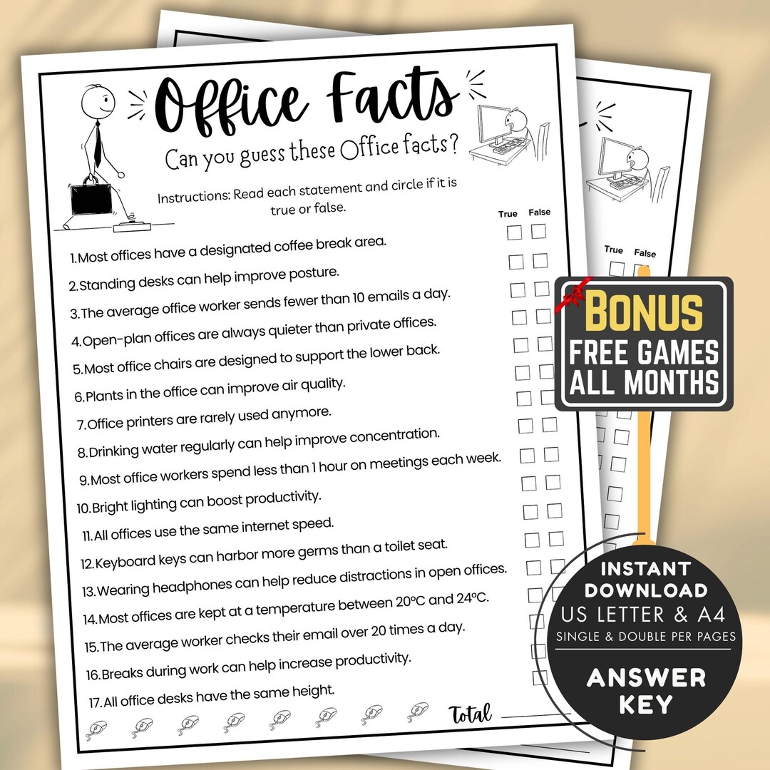 Office Facts Trivia Game, Printable Office Party Quiz, Workplace ...