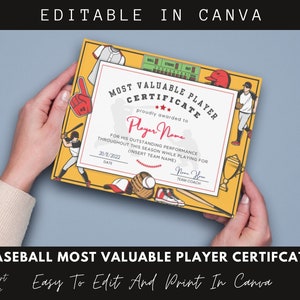 Most Valuable Player Award Certificate, Canva Template, Editable ...