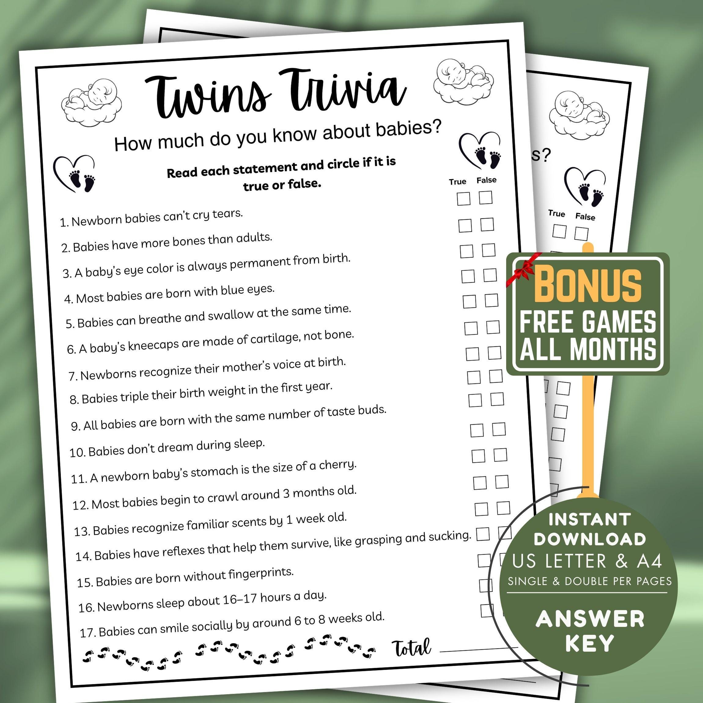 Twins Trivia Game, Baby Shower Party (printable PDF) - Etsy