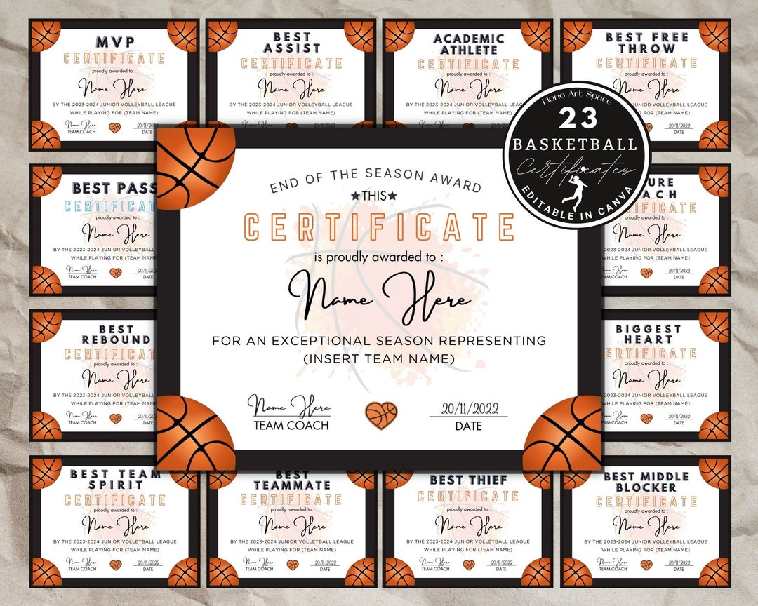 23 Printable Basketball Certificates, Canva Template, Editable ...