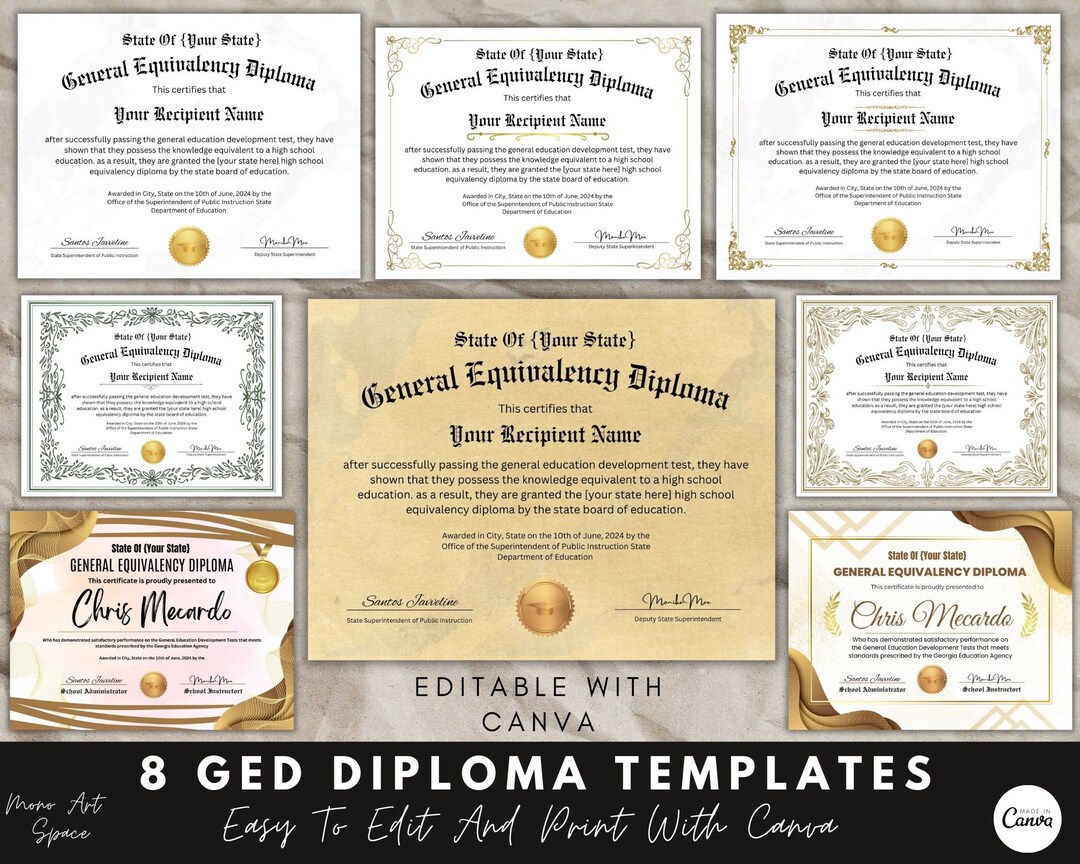 8 Ged Diplom Zertifikat Vorlage, Canva Template Bundle, bearbeitbares ...