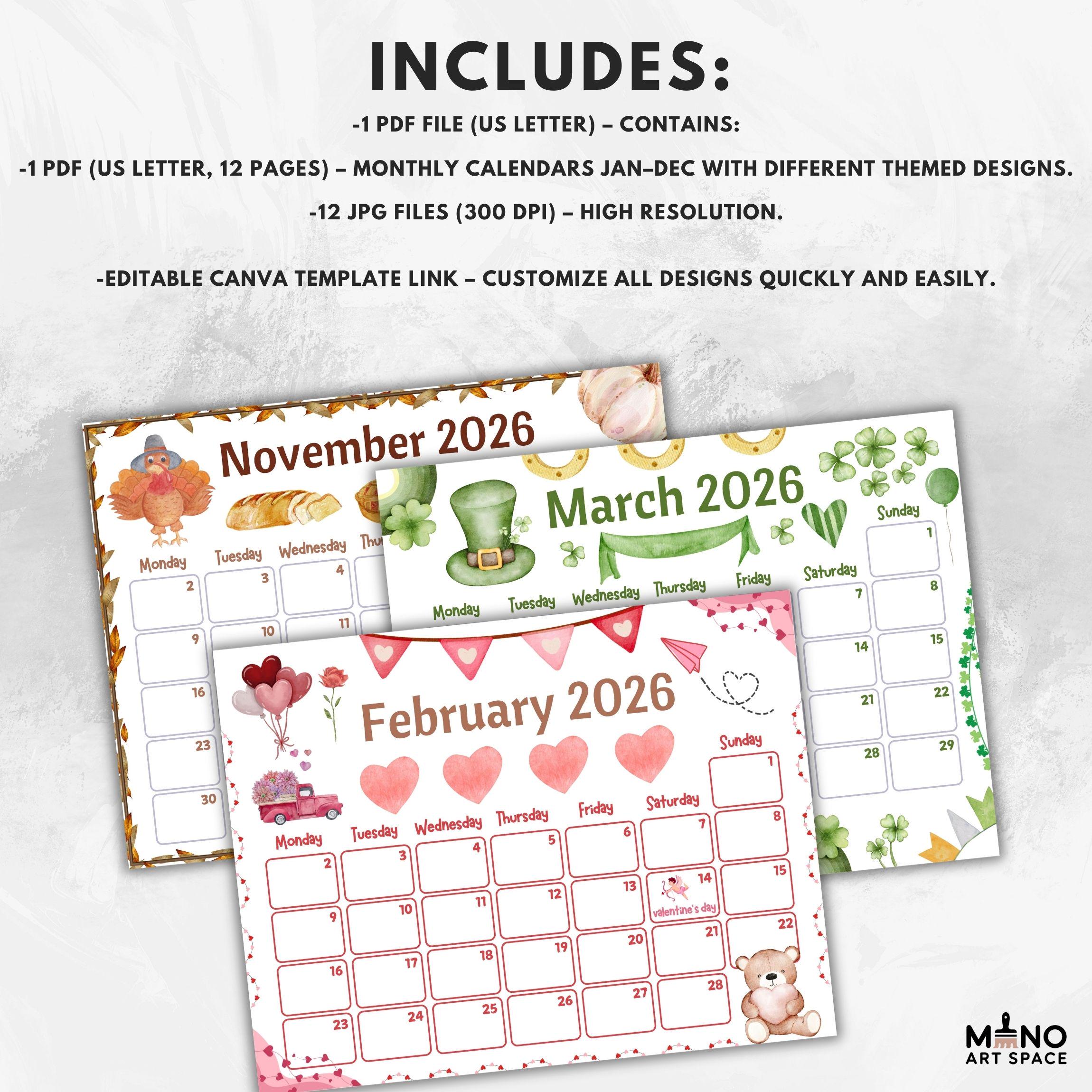 2026 Watercolor Calendar Printable: Kids Homeschool Planner (canva ...