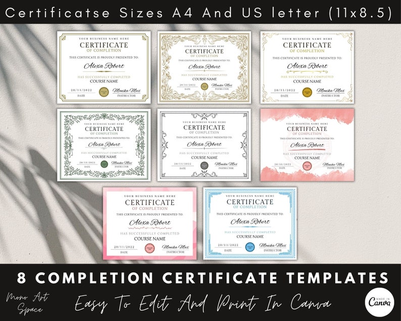 Editable Certificate of Completion Template, Training Award (canva, Set ...