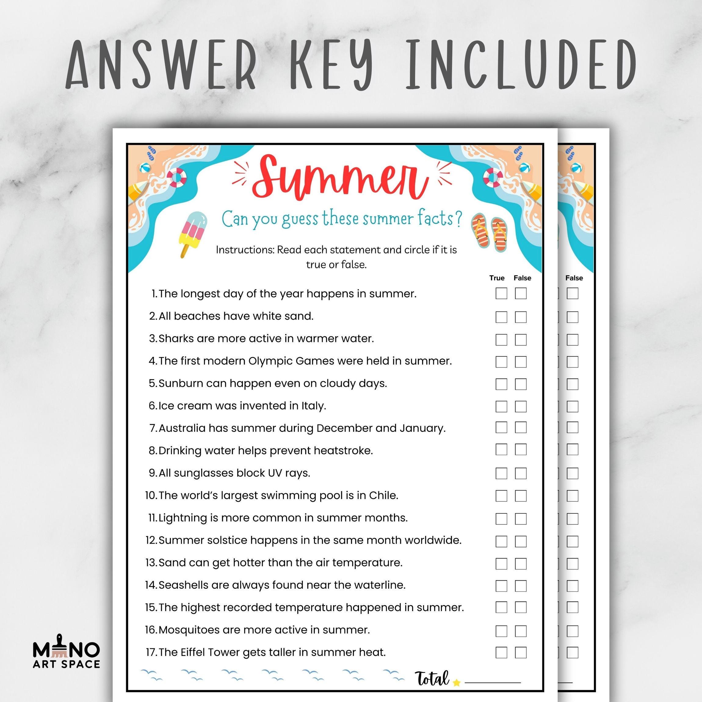 Summer Trivia Game – True or False Quiz, Beach Party Activity (PDF ...