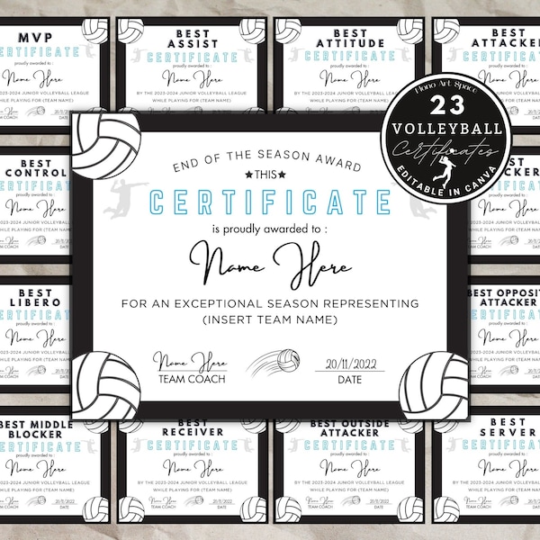 Volleyball Award Template - Etsy