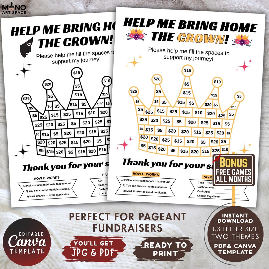 Pageant Fundraiser Game: Fill the Crown Donation Tracker (canva ...