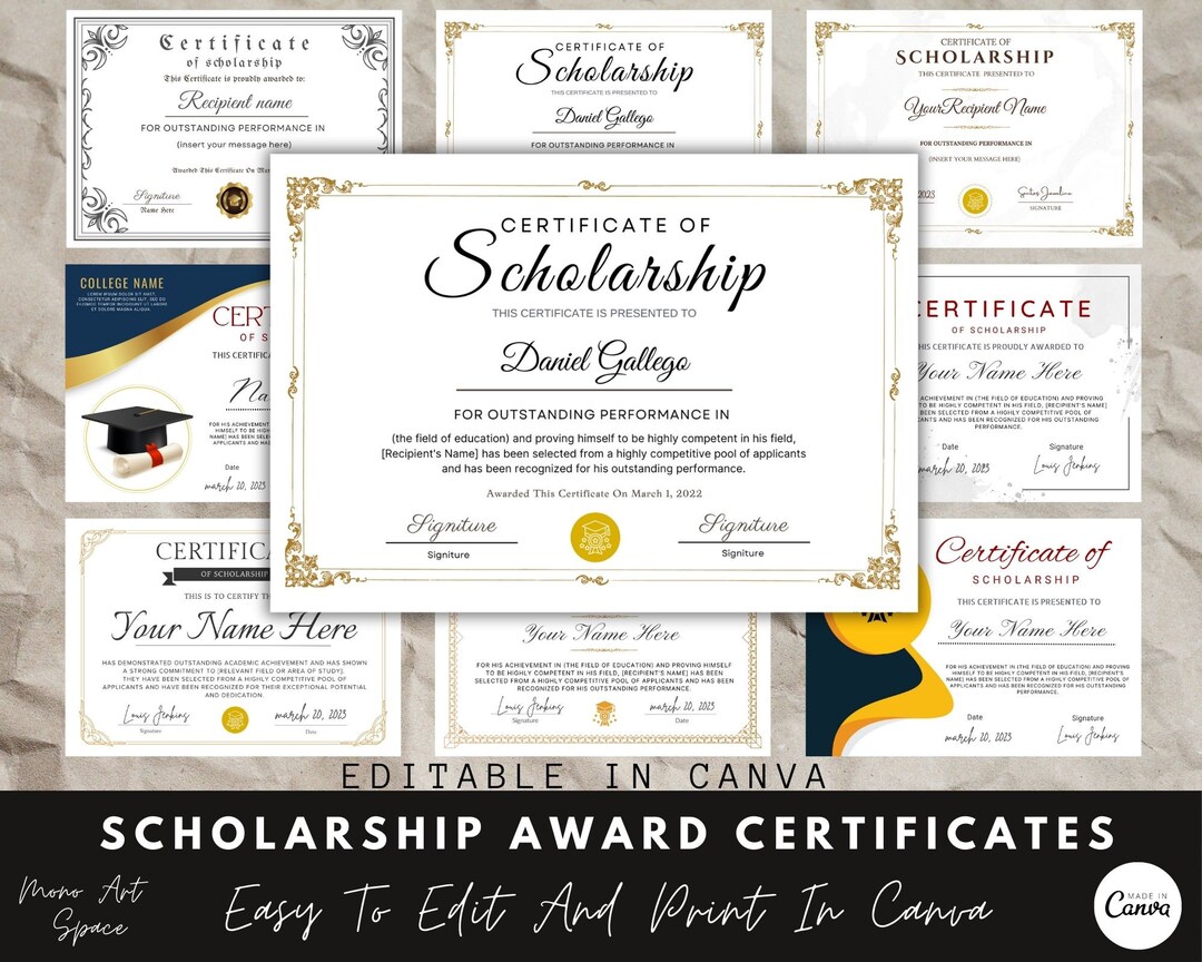 8 Scholarship Award Templates Canva Template Editable School - Etsy