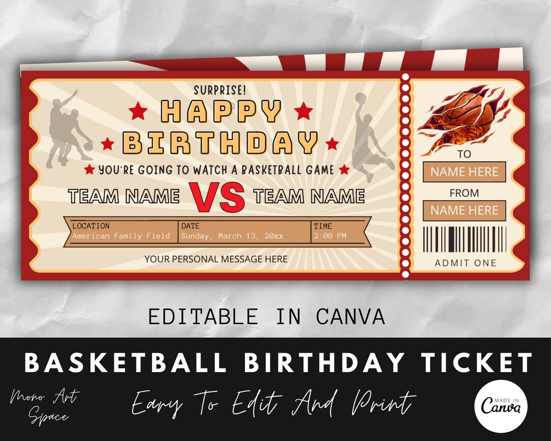 Editable Basketball Ticket, Basketball Ticket, Basketball Custom ...