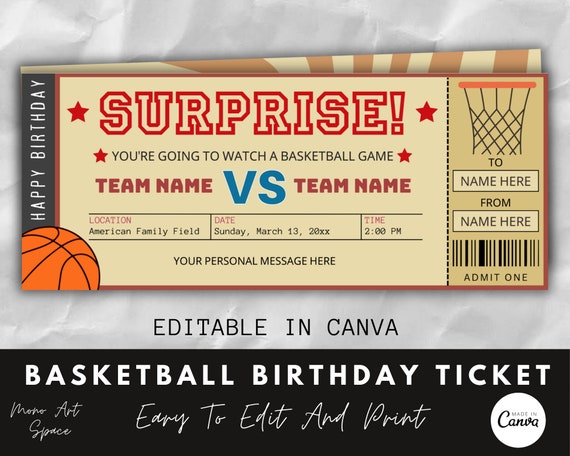 Basketball Ticket Template For Birthday Personalised Mock Football