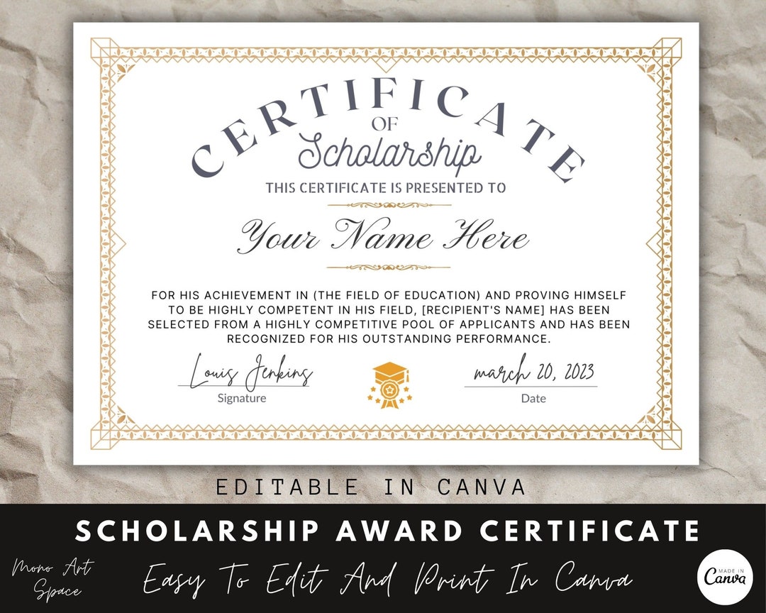 Scholarship Award Template, Canva Template, Editable School Award ...