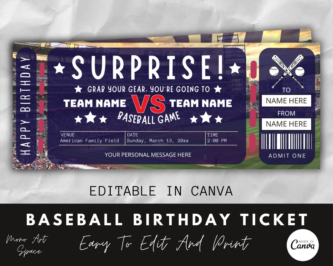 Baseball Custom Tickets, Printable Baseball Tickets, Canva Template ...