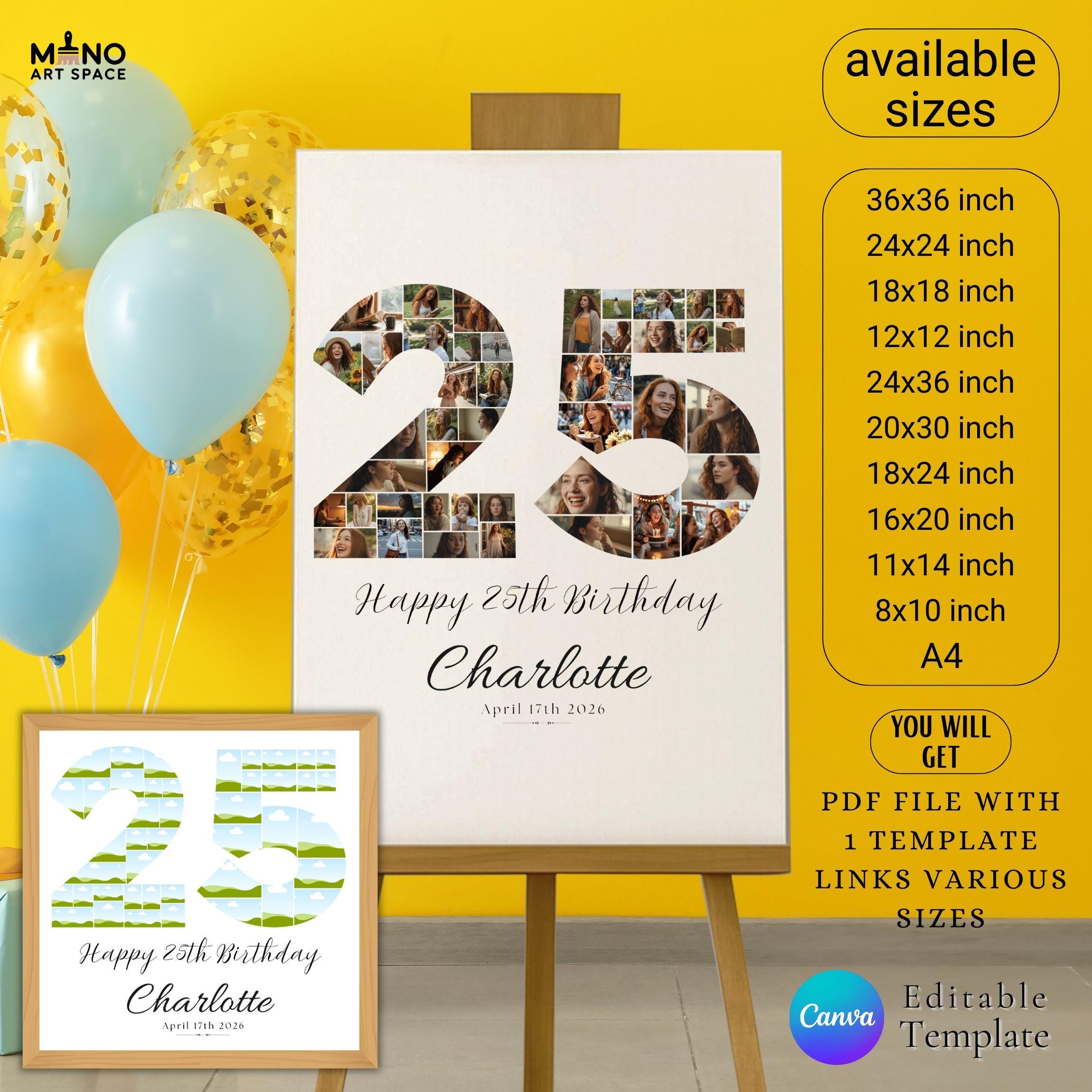 25th Birthday Photo Collage Template: Milestone Keepsake (canva ...