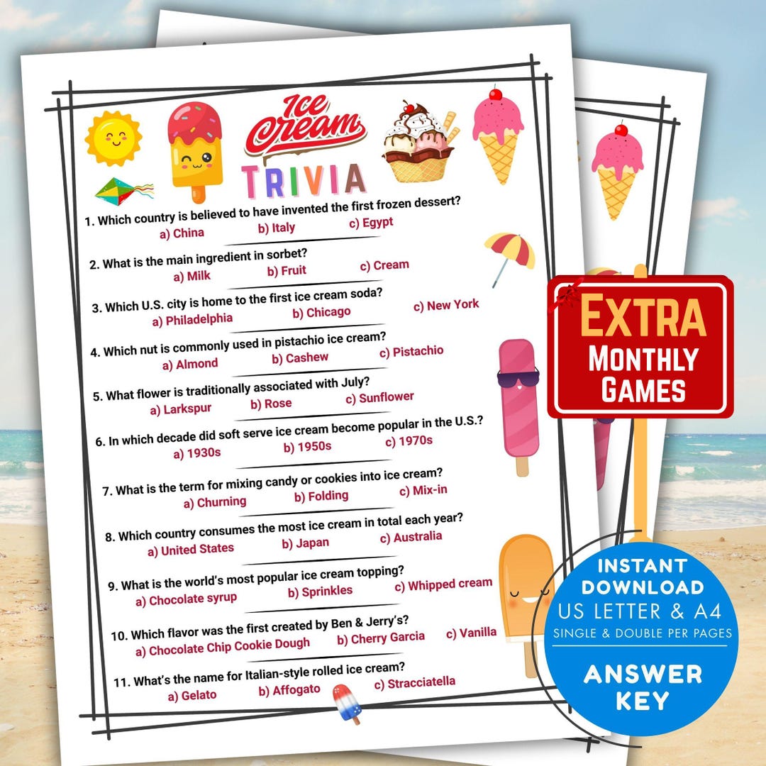 Ice Cream Trivia Game Bundle | Summer Party Games (printable PDF & JPG ...