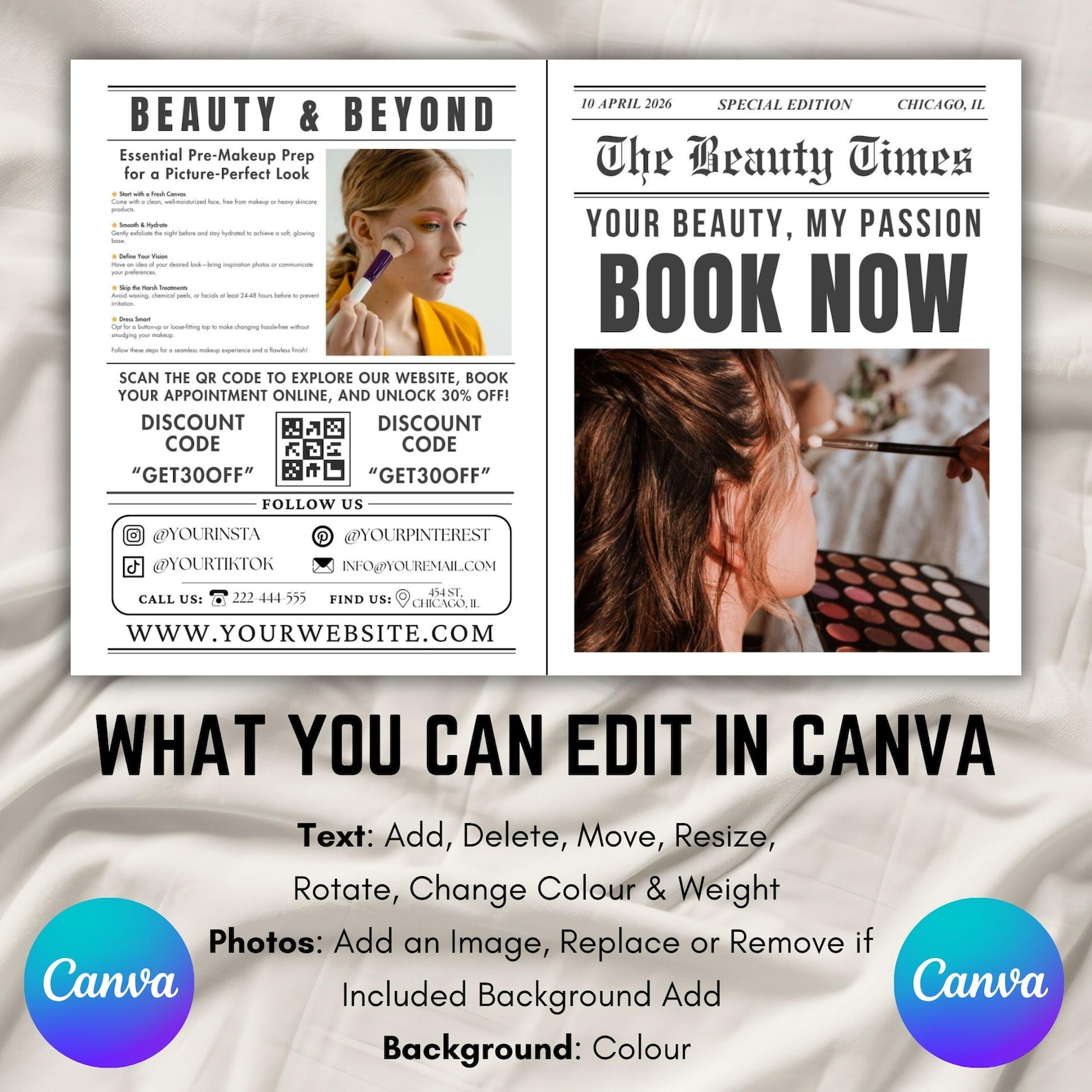 Editable Business Newspaper Template, Beauty Salon Announcement (canva ...
