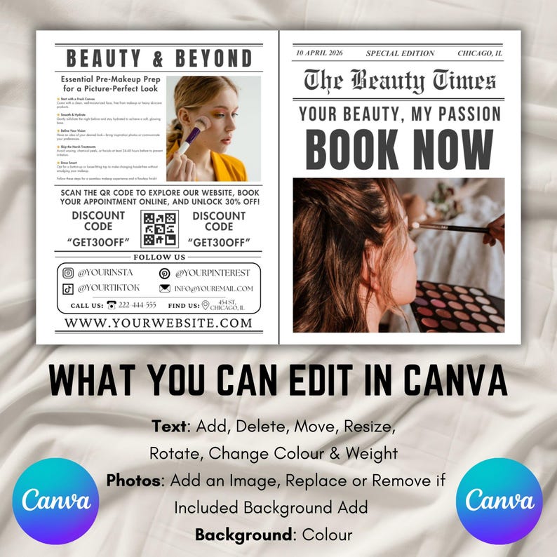 Editable Business Newspaper Template, Beauty Salon Announcement (canva ...