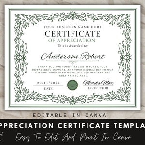 Editable Certificate of Appreciation Template, Printable Award (canva ...